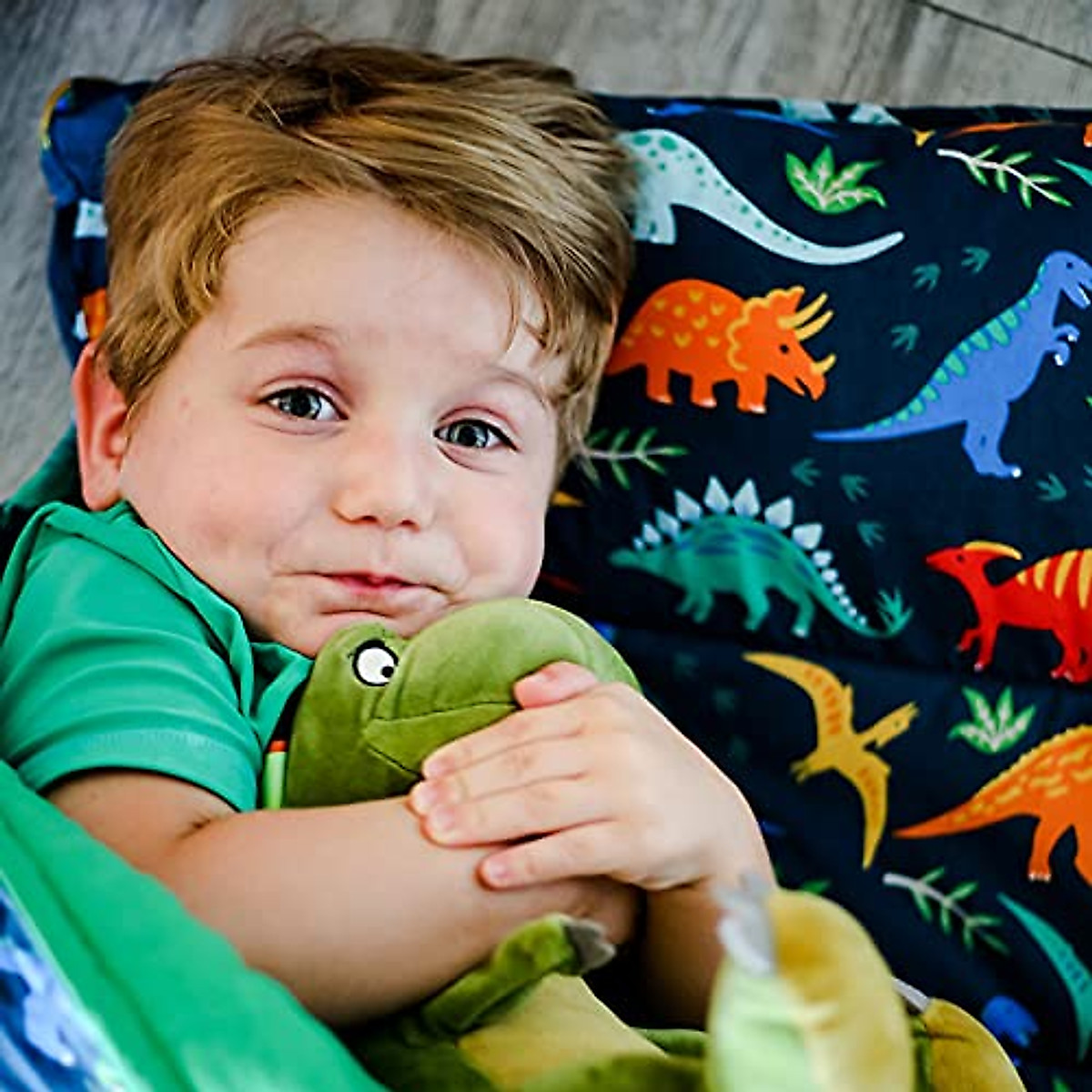 Wildkin Original Nap Mat with Reusable Pillow for Boys and Girls, Perfect for Elementary Sleeping Mat, Features Hook and Loop Fastener, Soft Cotton Blend Materials Nap Mat for Kids(Jurassic Dinosaurs)