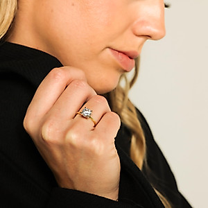 espere 18K Gold Plated Sterling Silver 2 Carat Cubic Zirconia Solitaire Engagement Ring | Women's Thin Band CZ Promise Ring (Round Cut, 4)