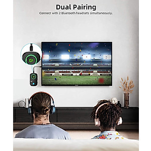 ByDiffer Dual Link Bluetooth 5.0 Audio Transmitter Receiver Sharing for up 2 Headphones, 3 in 1 Aptx Low Latency Wireless Adapter Splitter for TV Airplane Car Home Stereo System