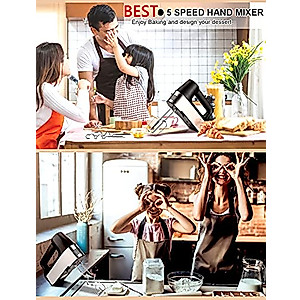Hand Mixer Electric 5-Speed Handheld Kitchen Mixer for Cake, Egg White, Yeast Dough, Include 5 Stainless Steel Accessories, (2 Beaters, 2 Dough Hooks & 1 Whisk), with Eject/ Turbo Function, 450W Peak