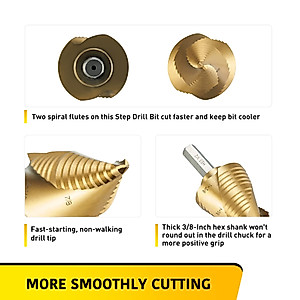 Anfrere 3 Sizes M2 Step Drill Bit, 7/8", 1-1/8", 1-3/8" Titanium Cone Drill Bits for Steel Metal Sheet Hole Drilling Cutting, Multiple Hole Sprial Unibit, Stepped Up Bits Home Tools