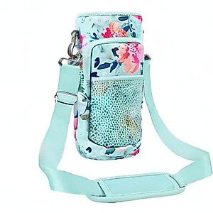 Half Gallon Water Bottle Carrier Bag, Bottle Pouch Phone Holder, Adjustable Shoulder Hand Strap 2 Pocket Sling Neoprene Sleeve Sports Water Bottle Accessories for Hiking Travelling &Camping