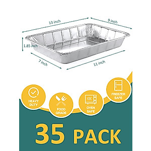 NEEBAKE 35 Pack 9x13 Disposable Aluminum Pans - Large-Aluminum-Foil-Pans-Half-Size-Tin-Foil-Baking-Pans-Heavy-Duty-Steam-Table-Tin-Trays-Containers-for-Prepping-Food-Cooking-Roasting-Heating