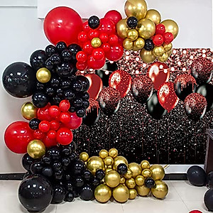 Red and Black Glitter Backdrop Balloons Bokeh Birthday Photography Background for Men and Women, Suitable for Wedding Prom Party Decoration Banner Props 7x5FT(Width 210cm x Height 150cm)