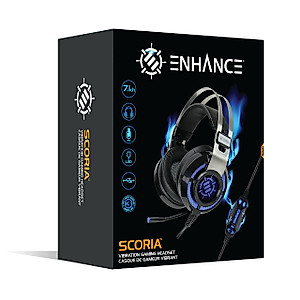 ENHANCE Scoria USB Gaming Headset with Noise Cancelling Mic, 7.1 Surround Sound, Bass Vibration, LED Lighting & In-Line Controls - Gaming Headphones for PC, Laptop, PS5, PS4 - TeamSpeak Certified