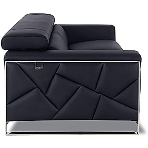 Blackjack Furniture Gianni Mid Century Modern Italian Leather Living Room Sofa, Black