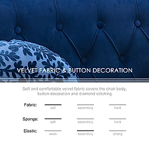 Nrizc Velvet Sofa Couch with 2 Pillows, Modern Small Loveseat Sofa with Golden Metal Legs, Navy Couch for Living Room