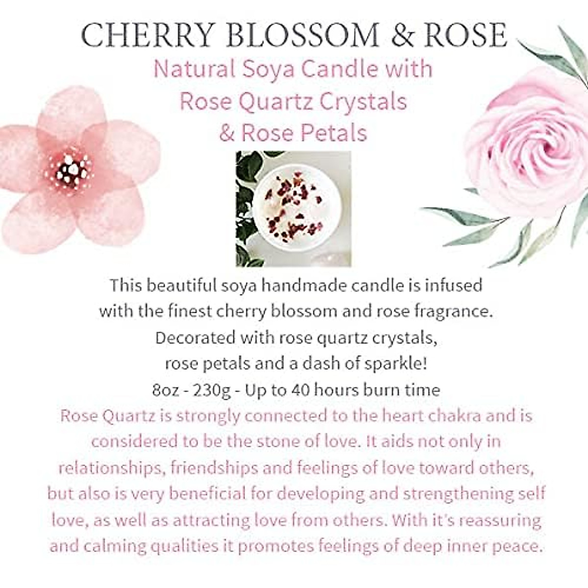60th Birthday Candle Makes a Great Gift for 60th Birthday Gifts - Ideal for sixtieth Birthday Gift Soya Candle with Rose Quartz and Rose Petals