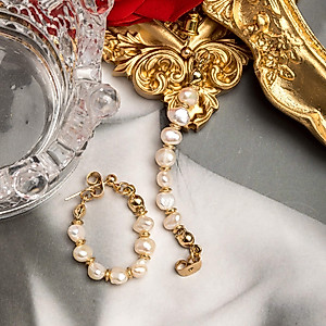 Pearl Hoop Earrings 925 Silver Handmade Baroque Cultured Pearls Dainty Circle Dangle Vintage Geometric Hypoallergenic 14K Gold Plated Jewelry for Women