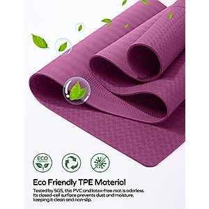 Ewedoos Yoga Mat with Alignment Marks, Yoga Mat Thick 1/4'' Textured Surfaces Exercise Mats for Home Workout Eco Friendly TPE Fitness Pilates Non Slip Yoga Mat with Strap