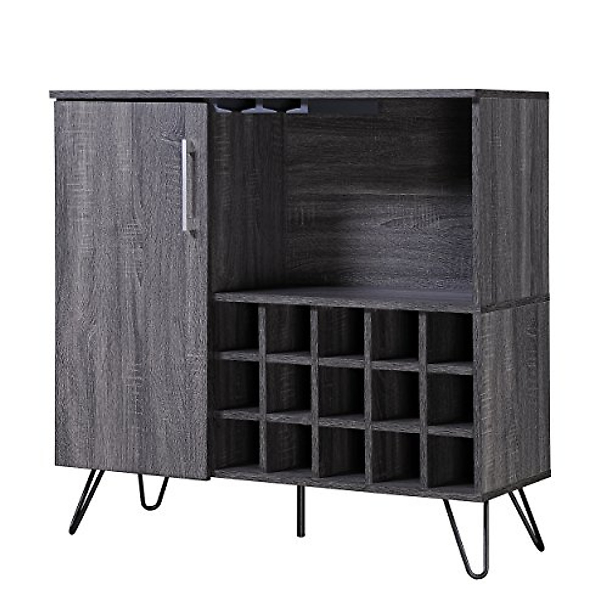 Christopher Knight Home Lochner Mid-Century Faux Wood Wine and Bar Cabinet, Black / Sonoma Grey Oak Finish