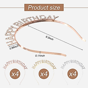 Lyrow 12 Pcs Birthday Headbands Birthday Crowns for Women Happy Birthday Tiara Princess Birthday Party Decorations Rhinestone Bling Birthday Accessories for Party Supplies Gift