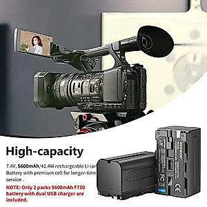 Neewer NP-F750 2-Pack 5600mAh Li-ion Replacement Battery with USB Charger, Compatible with Sony NP-F550 570 750 770 930 950 FM55H FM500H QM71 QM91 QM71D LED Light, Monitor, Motorized Slider