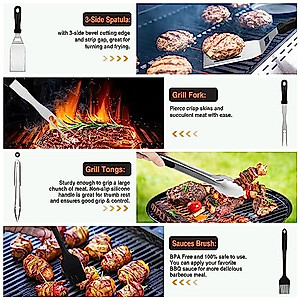 Griddle Accessories Kit, 30PCS Flat Top Grill Accessories Kit for Blackstone and Camp Chef, Stainless Steel Griddle Grill Tools with Enlarged Spatulas, Scraper, Tongs, Carrying Bag for Outdoor BBQ