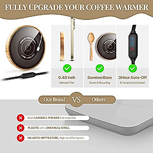 Coffee Mug Warmer, Candle Warmer Plate with 3 Hour Auto Shut Off, 3 Heat Setting Mug Warmer for Desk, Coffee Warmer with Handmade Wooden Base, Electric Heated Warmer, Temperature Safety Control