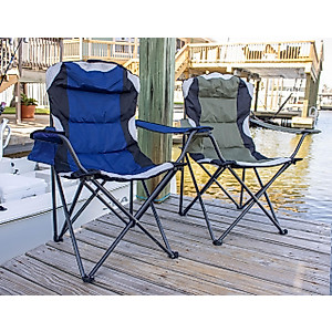 Internet's Best 2 Pack Padded Camping Folding Chair - Outdoor - Green - Sports - Cup Holder - Comfortable - Carry Bag - Beach - Quad