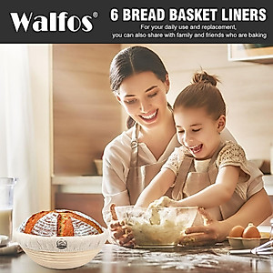 WALFOS 6 Packs Bread Basket Liner Cloth, 9 inch round bread proofing basket cloth liner, Baking Dough Basket Cover Natural Rattan Banneton Proofing Cloth