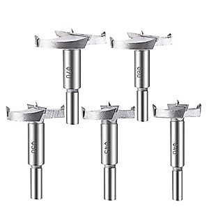 ASNOMY 5PCS Large Size Forstner Drill Bit Boring Woodworking Hole Saw Set, 40/45/50/60/70mm Carbide Steel Hinge Cutter Tool Kits for Wood Plastic Plywood(Large Size)