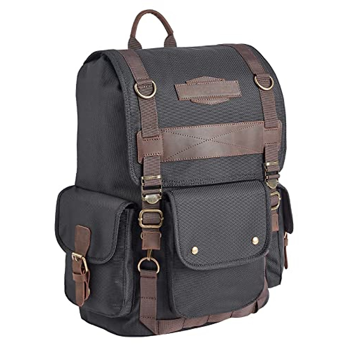 Harley-Davidson Travel Backpack, Ponderosa Ballistic & Leather USB Bag - Black