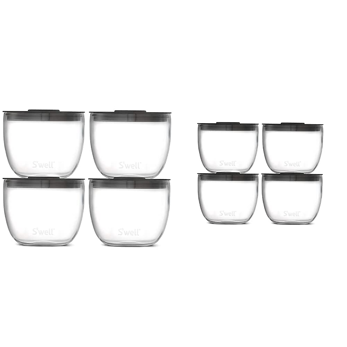 S'well Eats 2-in-1 Nesting Food Bowls, 10oz, Clear Prep Food Glass Bowls - Set of 4, 12oz - Make Meal Easy and Convenient - Leak-Resistant Pop-T