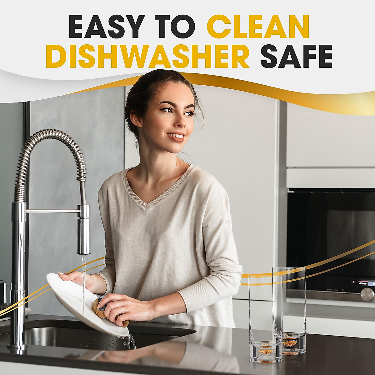 BERKWARE Luxurious Highball Glasses - Elegant Cocktail Glasses & Tom Collins Glasses with Gold Flake Design, 8.5oz (Set of 6)