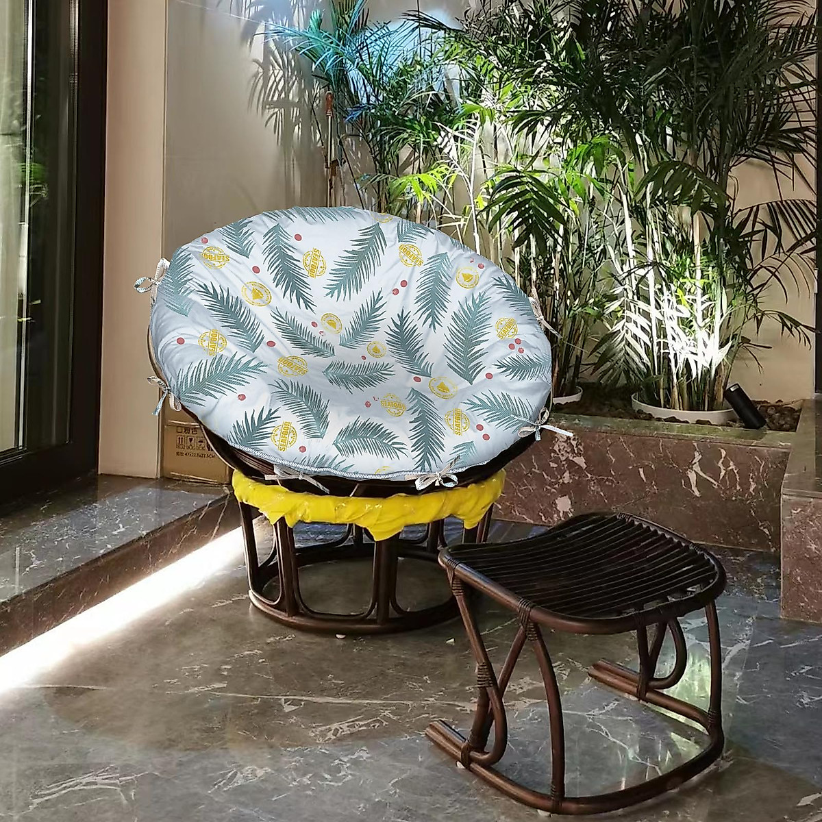 TORUTA Papasan Cushion Covers 50"D - Blue Leaf Flower Color 600D Waterproof Heavy Duty Oxford Cloth Outdoor patio Zippered Papasan Cushion Cover