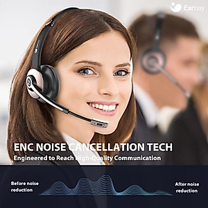 Earbay Bluetooth Headset with Microphone, Wireless Headset with Noise Cancelling Mic, On Ear Headphone with USB Dongle & Mute Button, 26hrs Talk time for PC/Office/Zoom/Skype Rose Gold