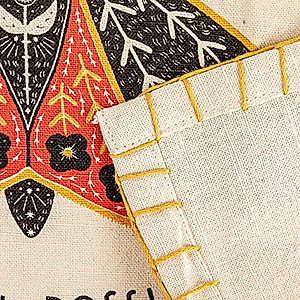 Creative Co-Op Cotton Moth Illustration and Dwell in Possibility Message, Multicolor Tea Towel, Ivory