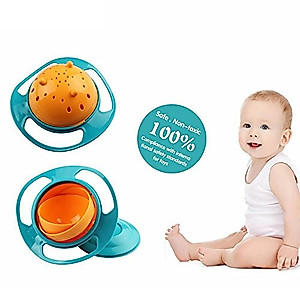 Berry President Magic Bowl 360 Degree Rotation Spill Resistant Gyro Bowl with Lid For Toddler Baby Kids Childre (Pink+Blue+Green)
