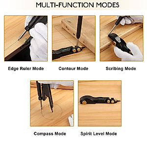 GREGIN Upgraded Multi-function Scribing Tool with Level,Aluminum Alloy Multi-Function Scribing Tools with Deep Hole Pencil,DIY Woodworking Scribe Gauge,Scriber Line Maker Measuring Tool