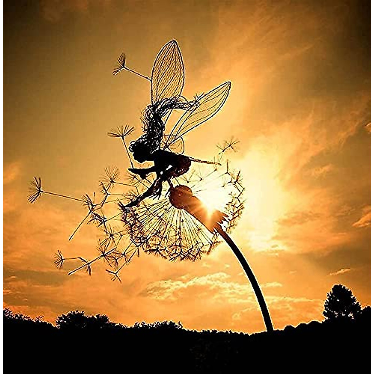 THEKONG Fairy Dandelion Sculptures Fairy Dandelion Sculptures Garden Stakes Dramatic Fairy Sculptures Dancing