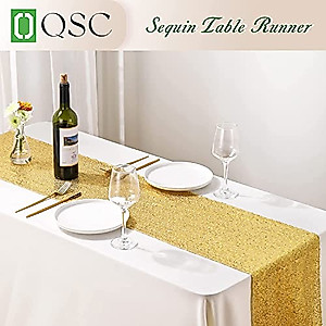 OQSC Gold Table Runners - Sequin Table Runner Glitter Table Runner for Birthday Party Supplies, 10 Pcs, Gold