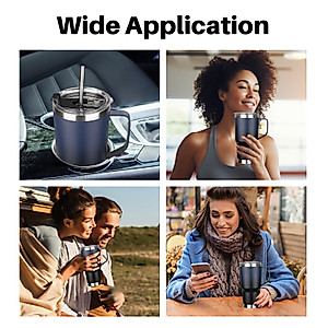 GUDEMAO 20 oz Stainless Steel Tumbler with Handle, Double Wall Vacuum Insulated Coffee Mug Tumbler with Lid and Straw, Thermal Cup for Cold and Hot (Blue Black)