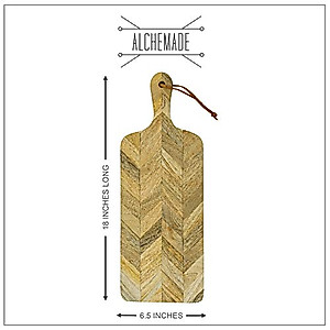 Mango Wood Mosaic Cutting Board Small With Leather Loop | Rustic Modern Design Serving Platter by Alchemade