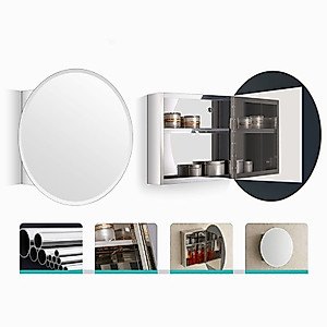 ZAYEN Bathroom Mirror Cabinet, Oval Bathroom Mirror with Shelf Stainless Steel Metal Bathroom Mirror Cabinet Wall-Mounted Mirror Storage Cabinet