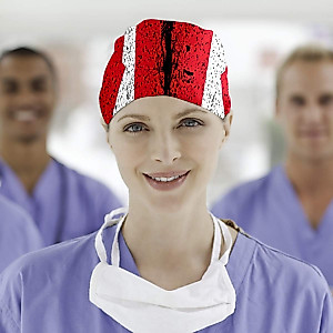 Women's Working Cap with Button and Sweatband, Head Covers Adjustable Tie Back Hat Headwraps Reusable Caps 3D Printed for Men Canada Grunge Flag Maple Leaf Red White Black