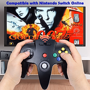 2.4 GHz Wireless N64 Switch Online Controller, USB Receiver & N64 Receiver, Compatible with Windows PC Laptop iOS Mac Raspberry Pi, N64 / Switch Online/NSO - (Plug and Play) (Rechargeable) Black