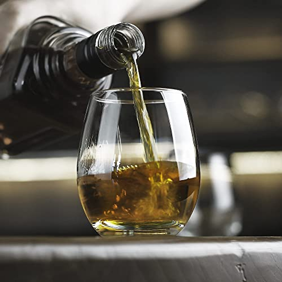 LUXU Durable Stemless Wine Glasses for Red or White Wine- Dishwasher Safe-Elegant Cocktail Glasses,Clear Lowball Bar Glasses,Lead-Free Party Drinking Glassware Set of 4-12 Ounce