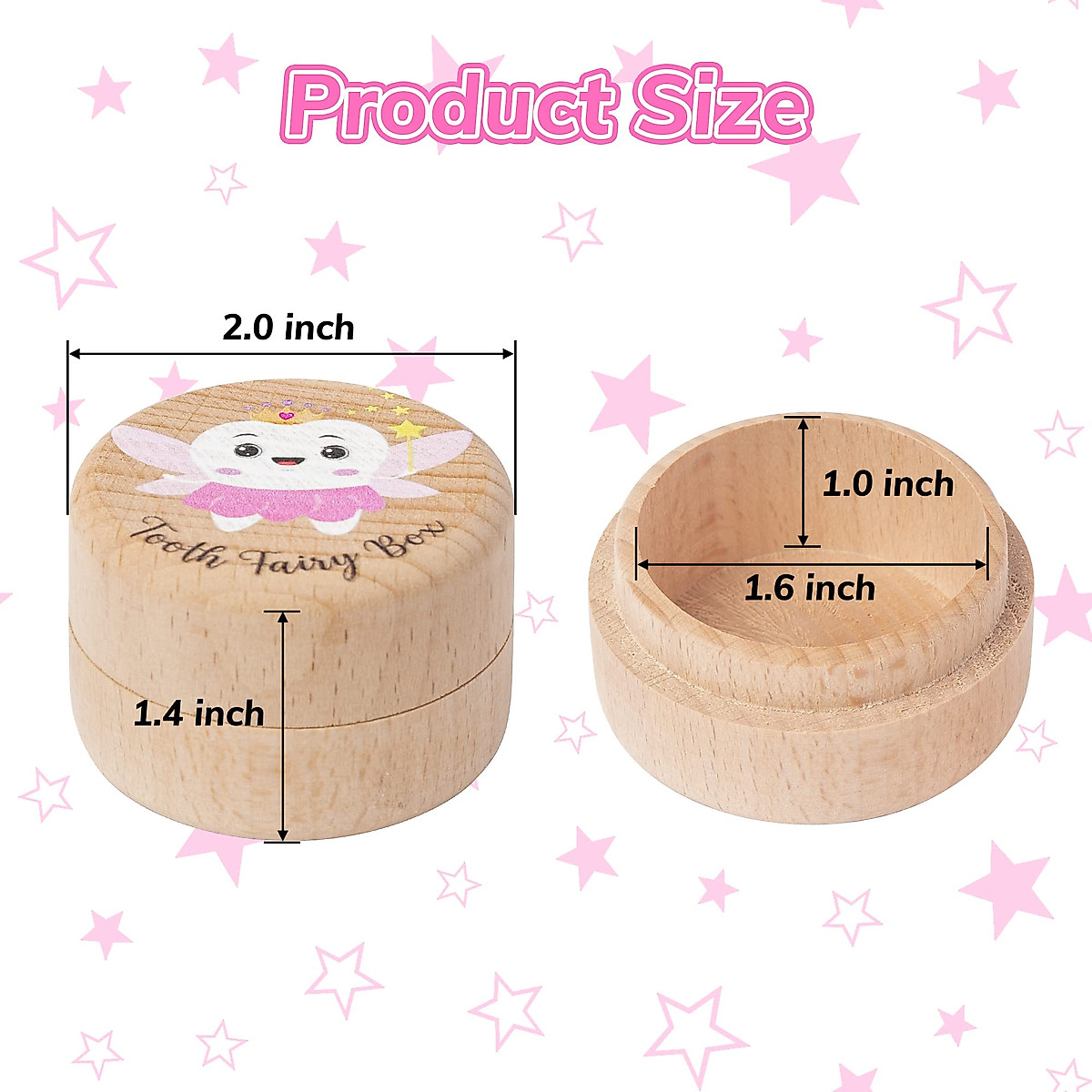 Colorful Tooth Fairy Box for Girl Wooden Tooth Fairy Keepsake Box to Place Under Pillow Milk Teeth Container Box Cute Lost Tooth Holder Baby Toddler Teeth Case for Baby Shower Birthday Gift