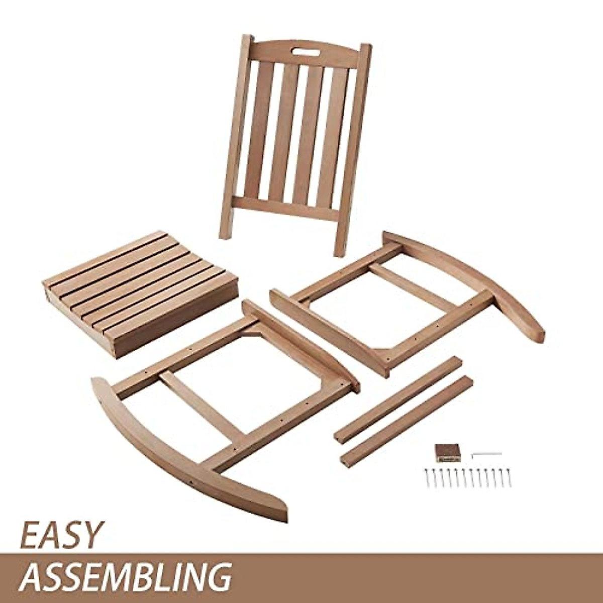 EFURDEN Extra Oversize Rocking Chair, High Backrest, All Weather and Heavy Duty Rocking Chair with 350lbs Capacity, Rocker for Outdoor and Indoor, Teak