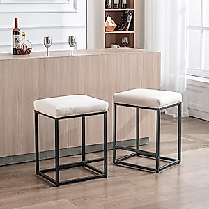 Wahson Set of 4 Bar Stools Counter Height Stools, 24" Modern Linen Upholstered Stools with Black Metal Base for Kitchen Island Bar Pub Bistro, Cream