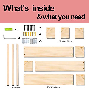Fixwal Nursery Book Shelves, 23.6 Inch Floating Bookshelves for Wall Set of 3, Baby Nursery Decor, Solid Wood Wall Mounted Shelves for Books, Toys and Decor Storage (Natural Wood)