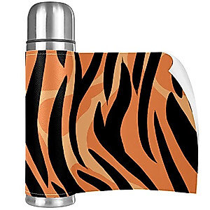 Stainless Steel Leather Vacuum Insulated Mug Tiger Texture Thermos Water Bottle for Hot and Cold Drinks Kids Adults 16 Oz