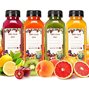 SUPERLELE 20pcs 12oz Empty Plastic Juice Bottles with Caps, Reusable Water Bottles, Clear Bulk Drink Containers with Black Tamper Evident Lids for Juicing, Smoothie, Drinking and Other Beverages