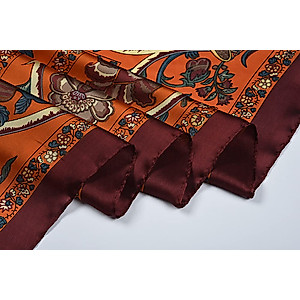 corciova Large Lightweight Women Square Designer Silk Scarf Shawl Pashmina Wrap 53 x 53 Safety Orange Burgundy Florals