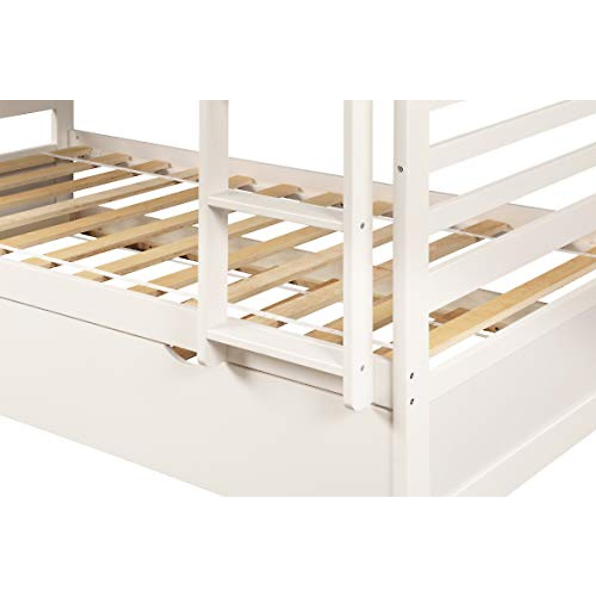 MERITLINE Twin Over Twin Bunk Bed for Kids,Detachable Wood Twin Bunk Bed Frame with Trundle,White