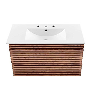 Modway Render 36" Wall-Mount Bathroom Vanity in Walnut White