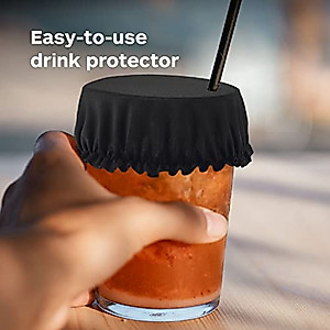 (15-Pack) Universal Drink Cover Scrunchie, Drink Protector for Women with Straw Hole & Washable Polyester/Elastane Elastic Band - Black