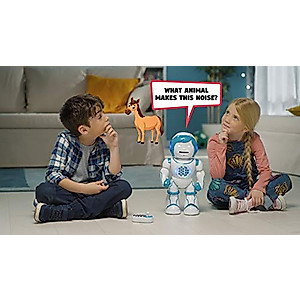 LEXIBOOK Powerman Kid - Educational and Bilingual English/Spanish Robot - Walking Talking Dancing Singing Toy - STEM Programmable Telling Creating Stories - Quizzes Shooting Discs for Kids - ROB90US