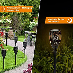IYUTINA Outdoor Solar Lights for Yard, Torch Lights with Flickering Flame Christmas Decoration Waterproof Patio Backyard Garden Decor Auto On/Off Dusk to Dawn Dancing Fire Lights for Outside, 1 Pack